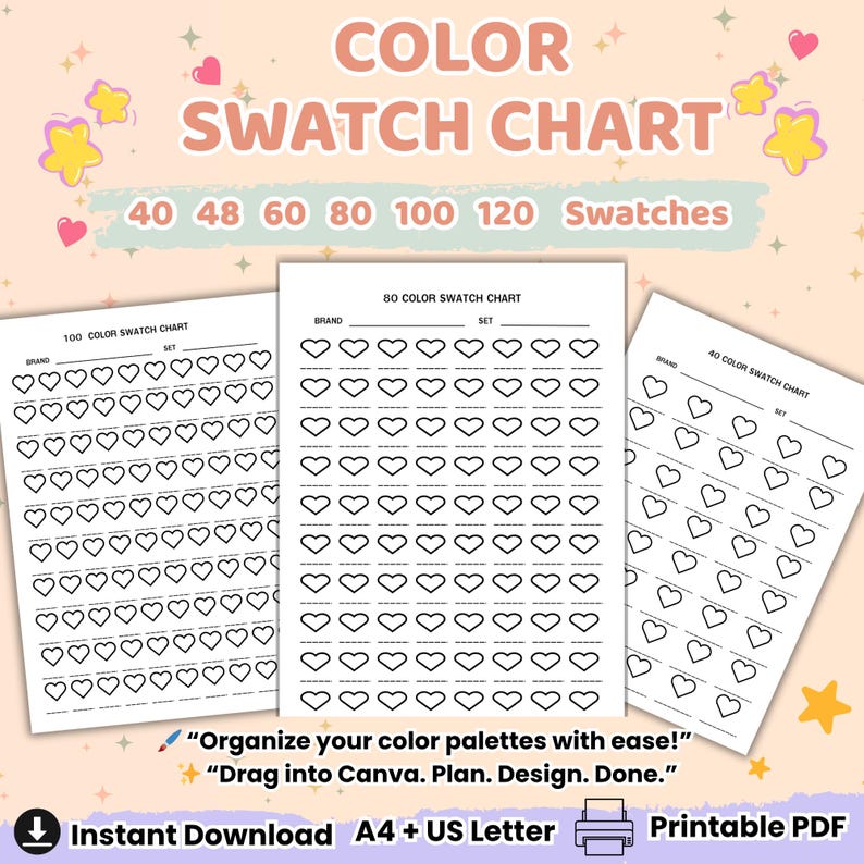 Heart Color Swatch Chart for Markers - Printable Swatch Templates 40 ...