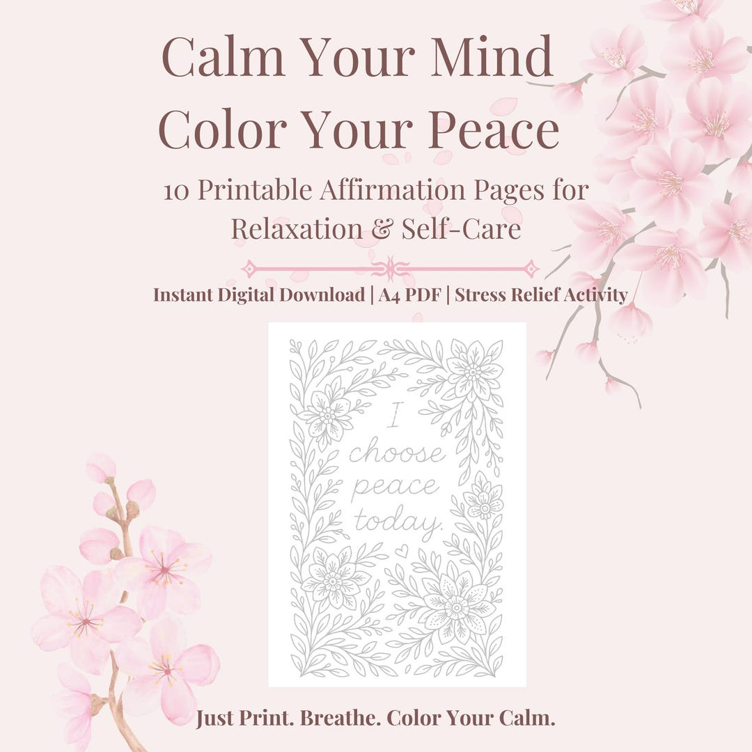 Mindful Affirmation Coloring Pages | Floral Tracing PDF | Digital Self ...