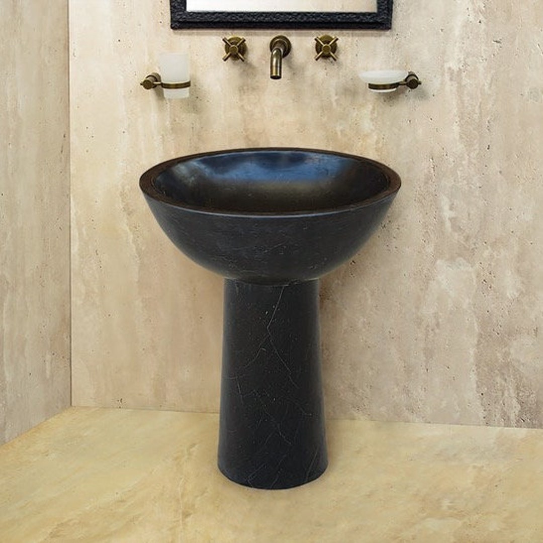 Toros Black Marble Natural Stone Pedestal Oval Shape Top Sink - Etsy