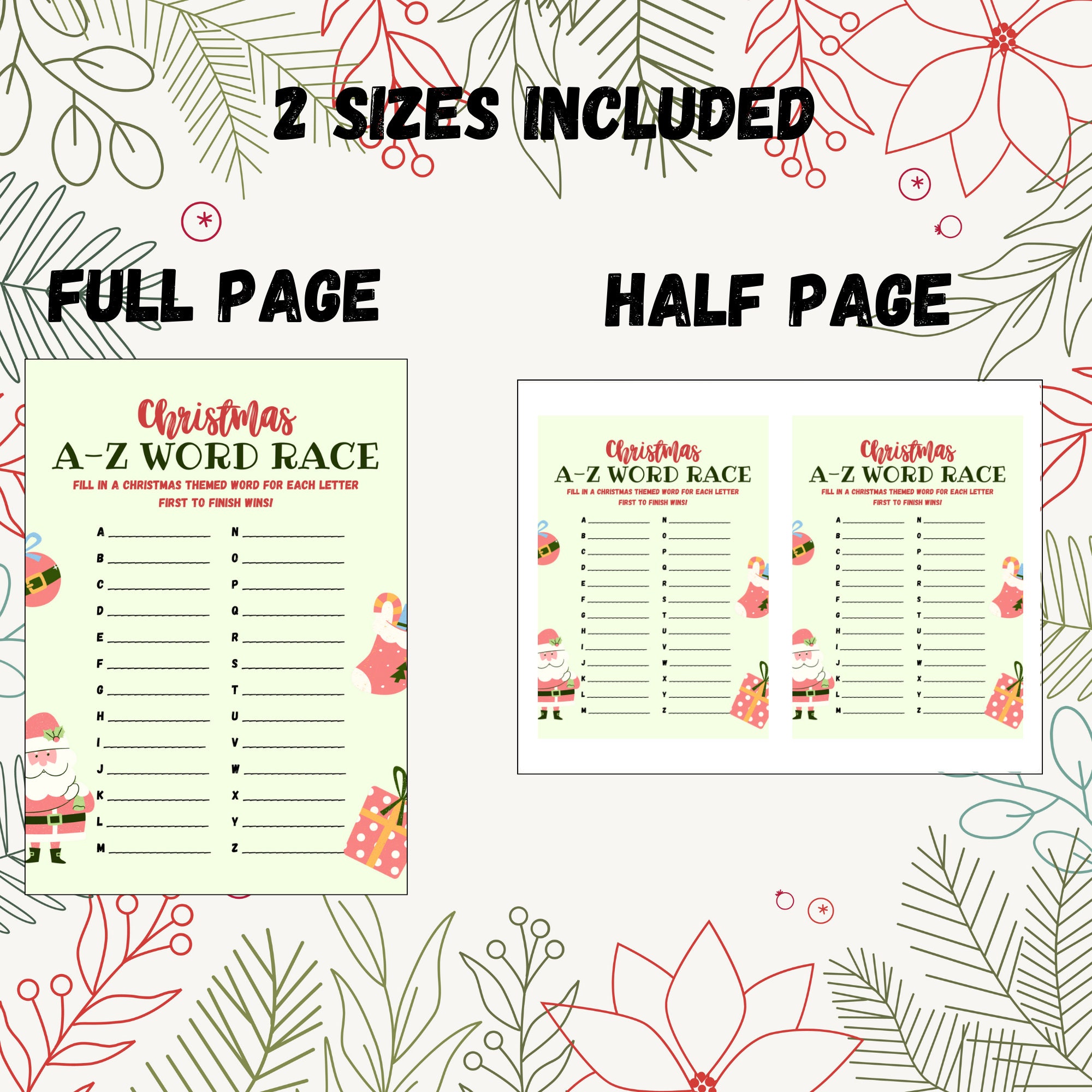 Christmas A-Z Word Race Game Printable Christmas Games - Etsy