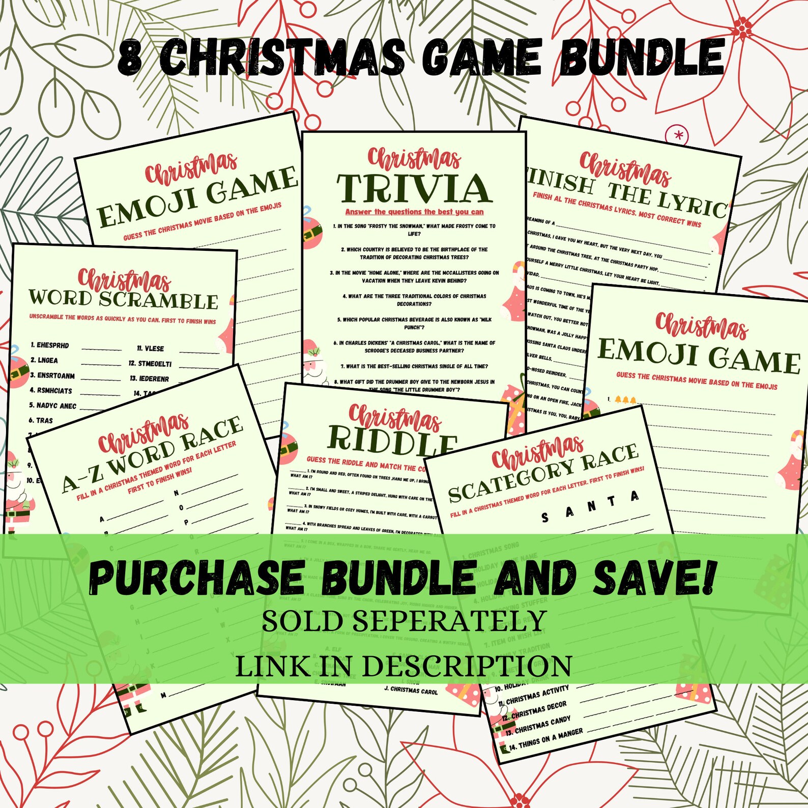 Christmas A-Z Word Race Game Printable Christmas Games - Etsy