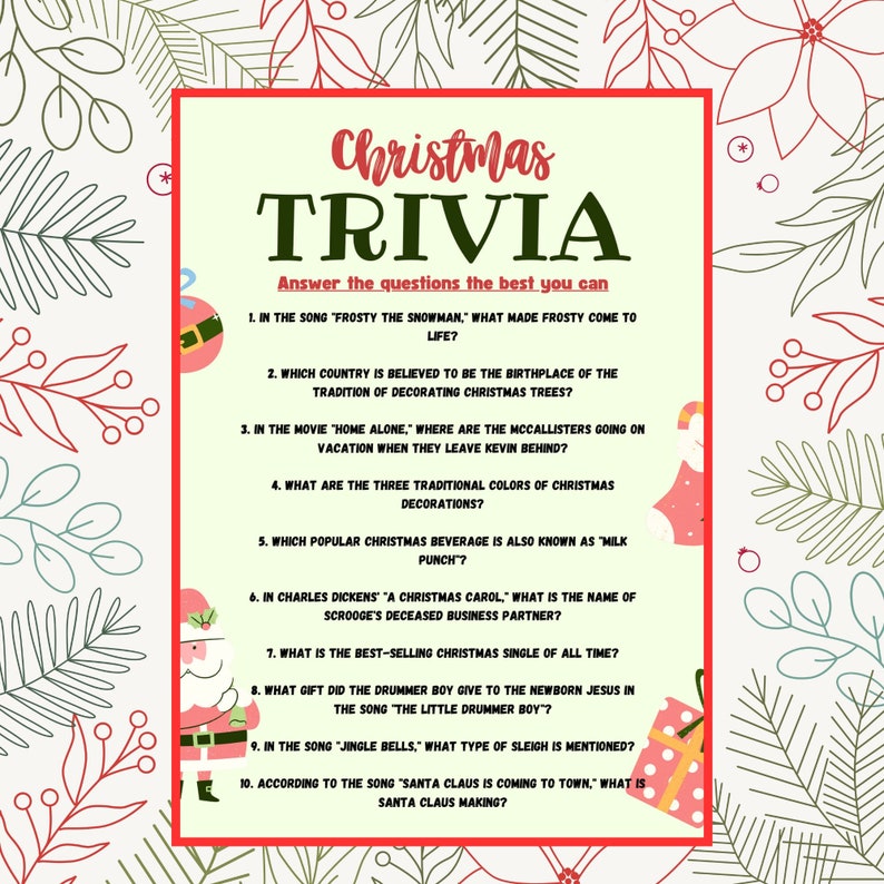 Christmas Trivia Game Printable Christmas Games Family Christmas Fun ...