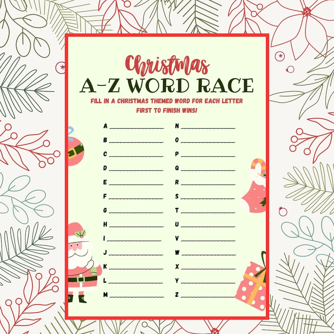 Christmas A-Z Word Race Game Printable Christmas Games - Etsy