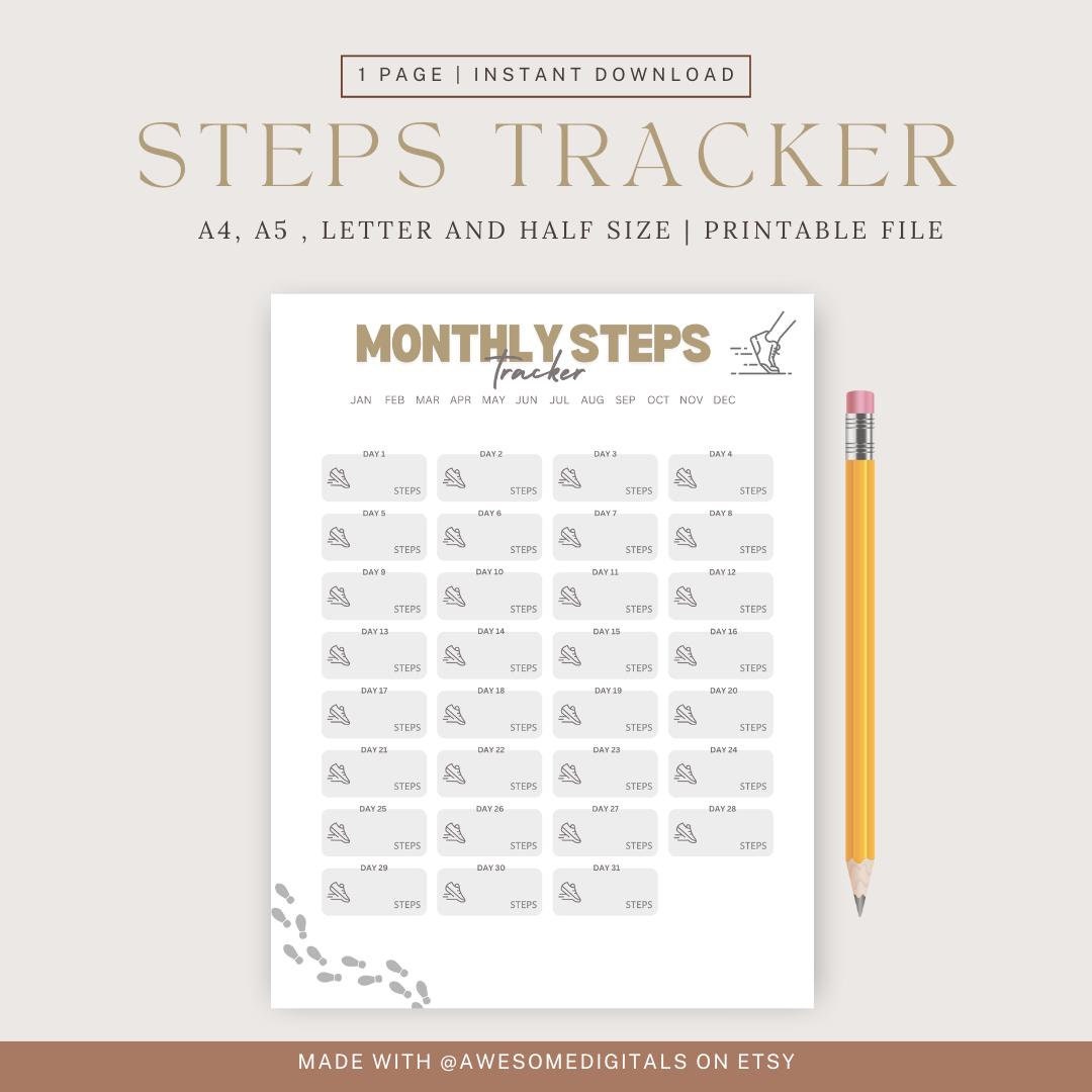 Step Tracker Printable, Step Log, Walking Journal, Exercise Log, Health ...