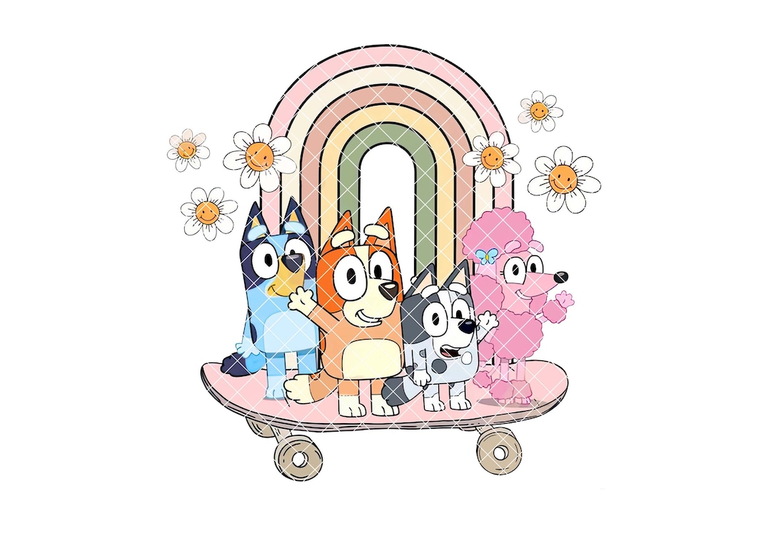 Skate Retro Flower Bluey Bundle Png, Friends Bluey Bundle Png, Bluey ...