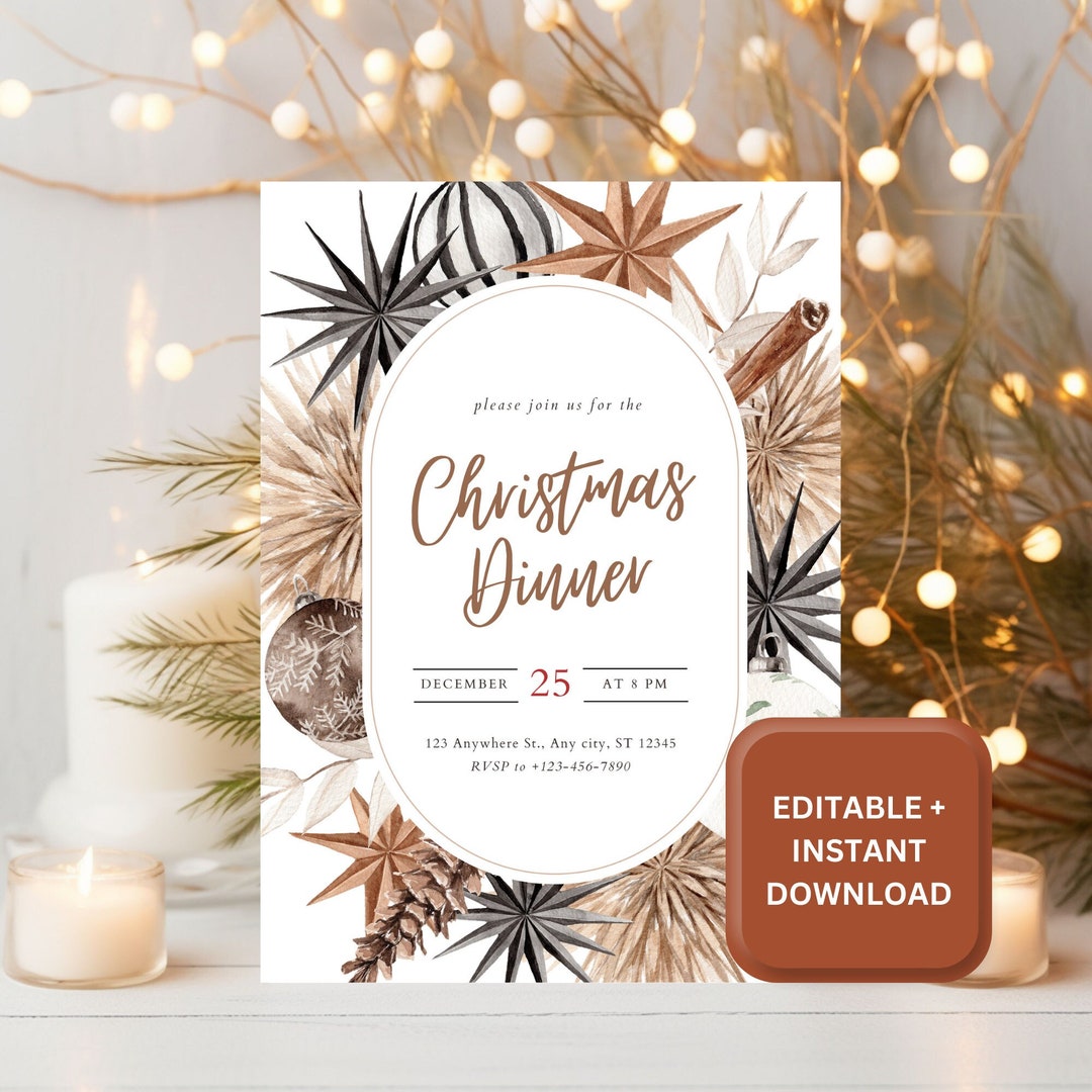 Editable Christmas Invitation Card, Christmas Dinner Invitation ...