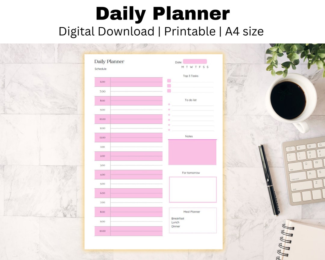 Planner A4 Size, Printable, Download, Daily, Instant Download, Notes ...