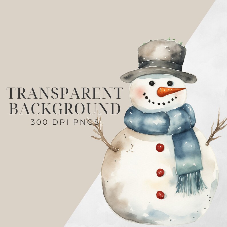 6 Pack Watercolor Snowman Clipart PNG Transparent - Etsy