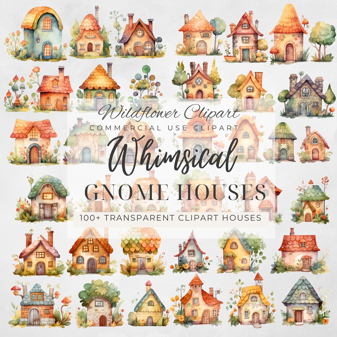 100 Fairy & Gnome Watercolor Clipart Houses Homes Pngs - Etsy