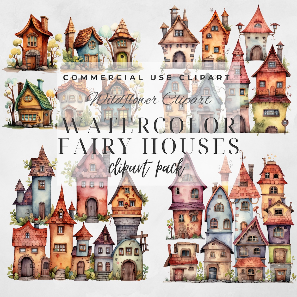 100 Fairy & Gnome Watercolor Clipart Houses Homes Pngs - Etsy