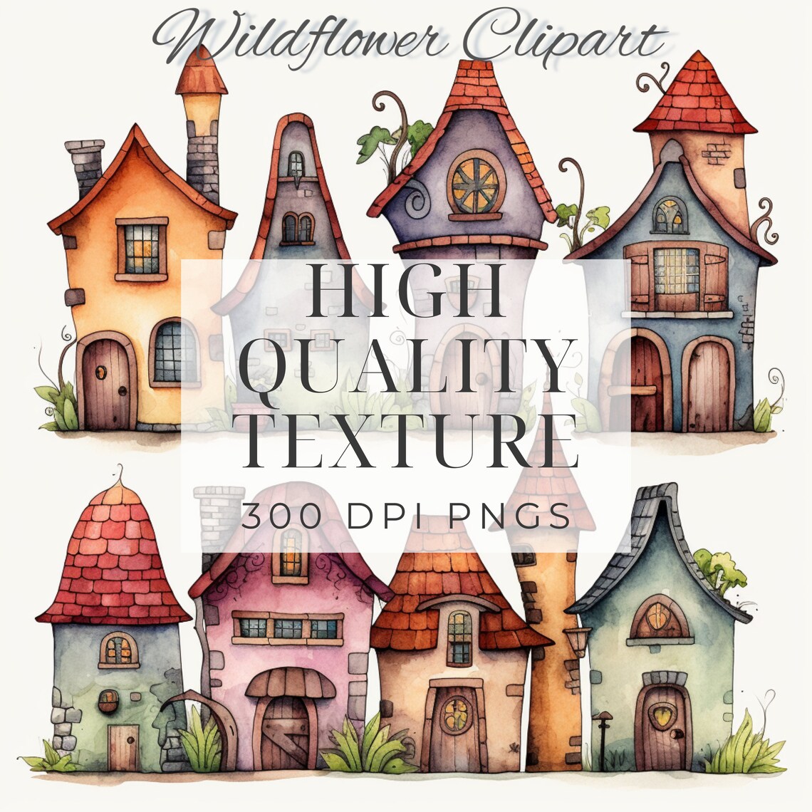 100 Fairy & Gnome Watercolor Clipart Houses Homes Pngs - Etsy