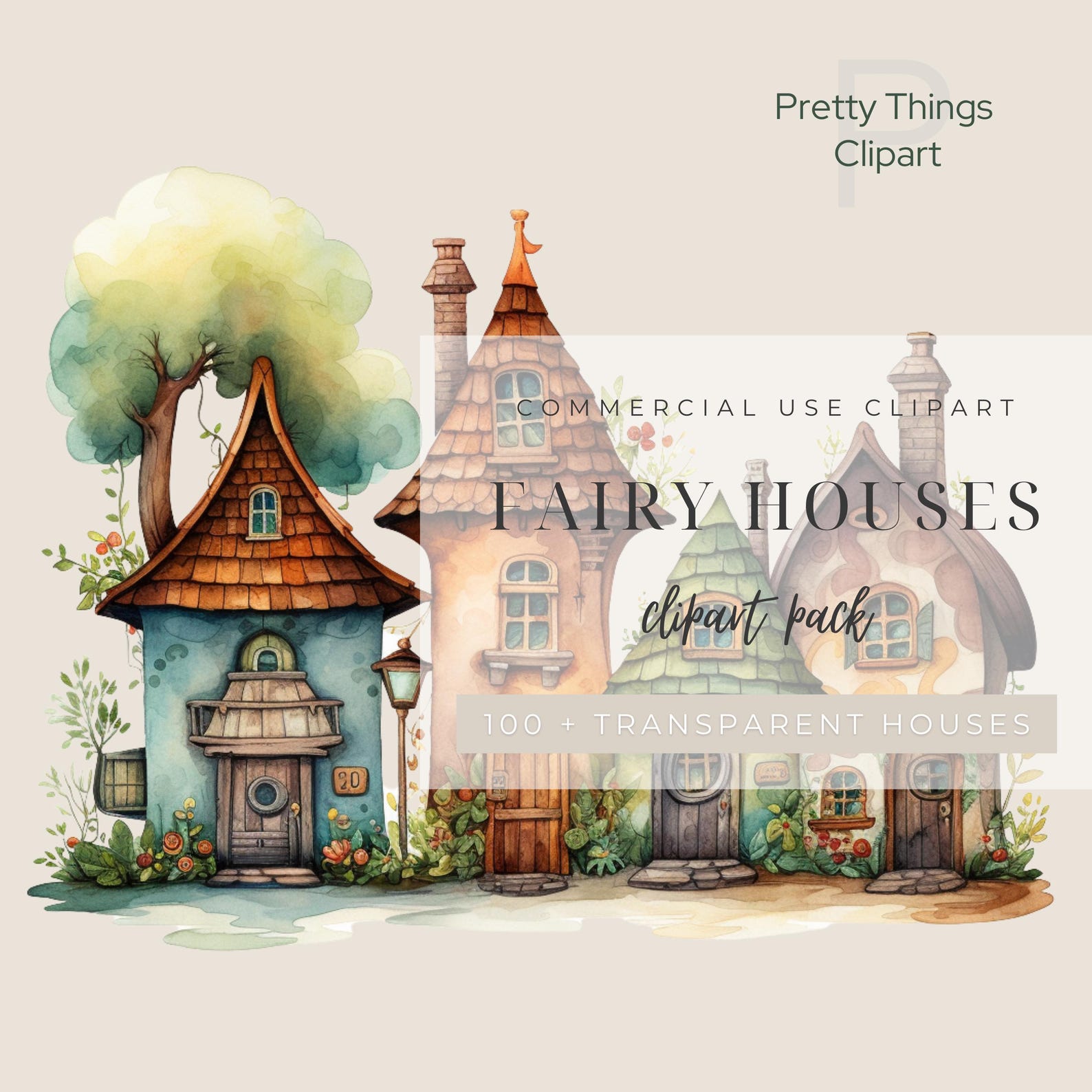 100+ Fairy & Gnome Watercolor Clipart Houses Homes - Pngs, High-res ...