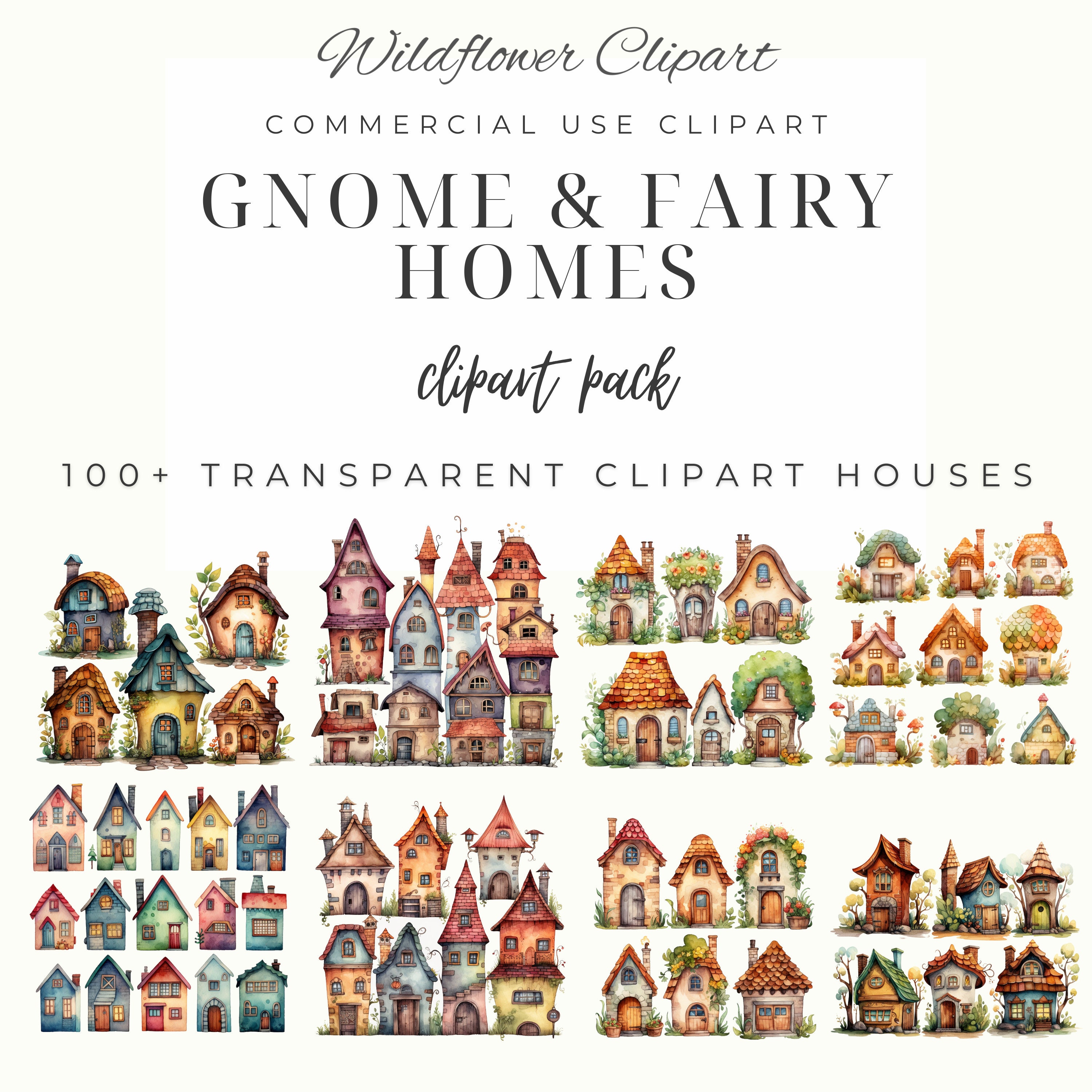 100 Fairy & Gnome Watercolor Clipart Houses Homes Pngs - Etsy