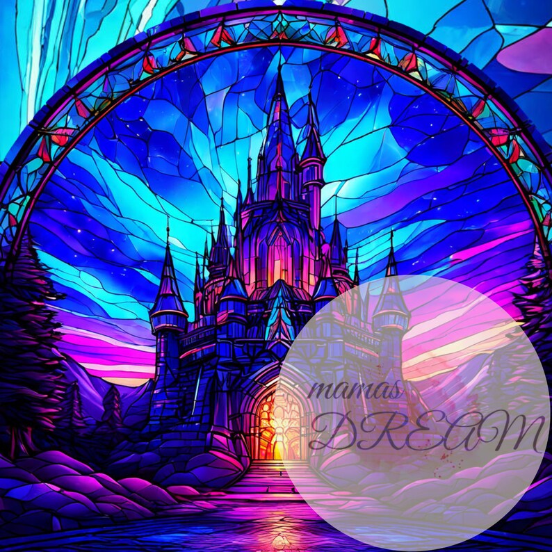 5 Stained Glass Castle Bundle, Stained Glass Art, Stained Glass Decor ...