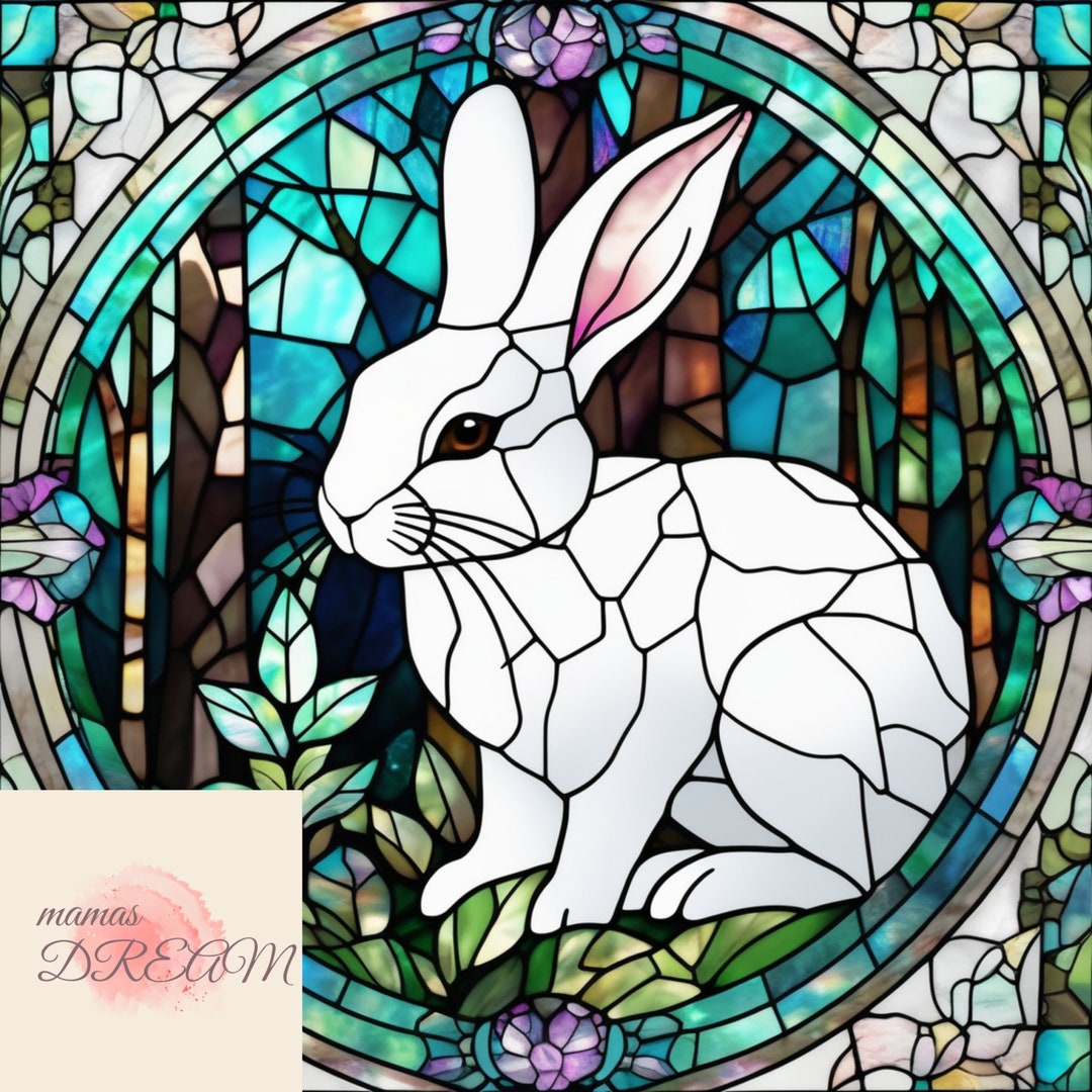 Stained Glass Bunny, Stained Glass Decore, Stained Glass Digital Paper ...