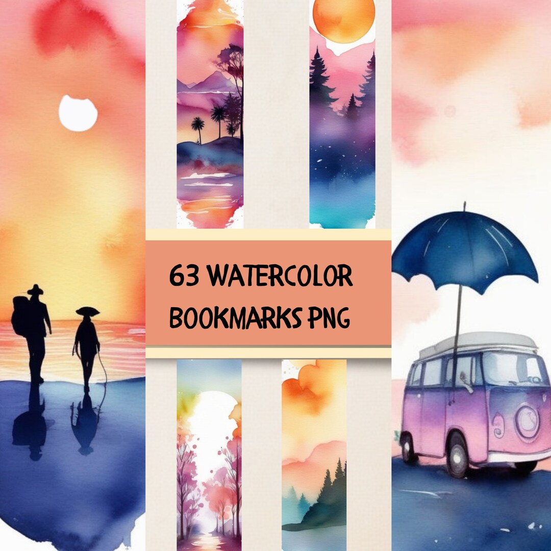 Watercolor Bookmark Printable Bundle, Watercolor Artful Png Bookmarks ...