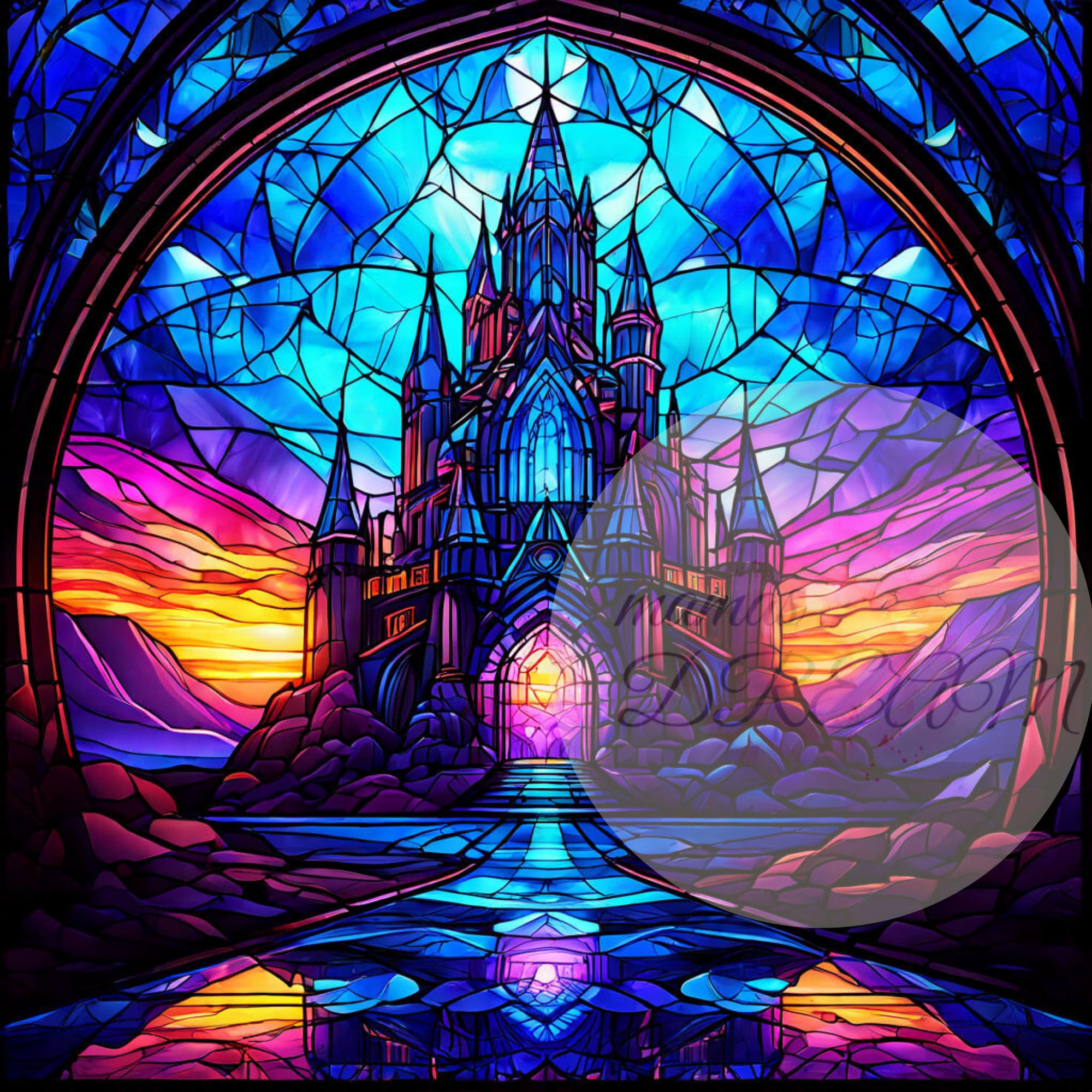 5 Stained Glass Castle Bundle, Stained Glass Art, Stained Glass Decor ...