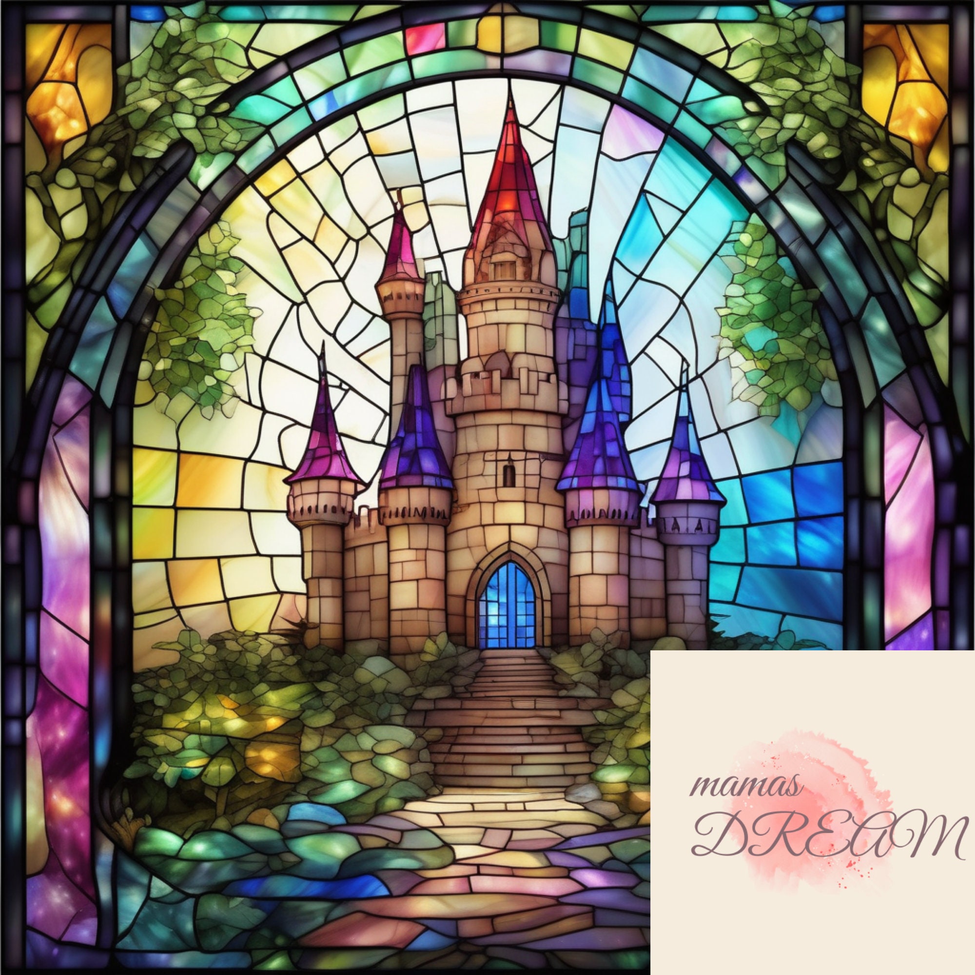 Stained Glass Castle, Stained Glass Decore, Stained Glass Digital Paper ...