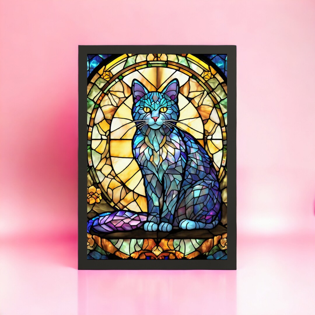 Stained Glass Cat, Stained Glass Art, Stained Glass Decor, Stained ...