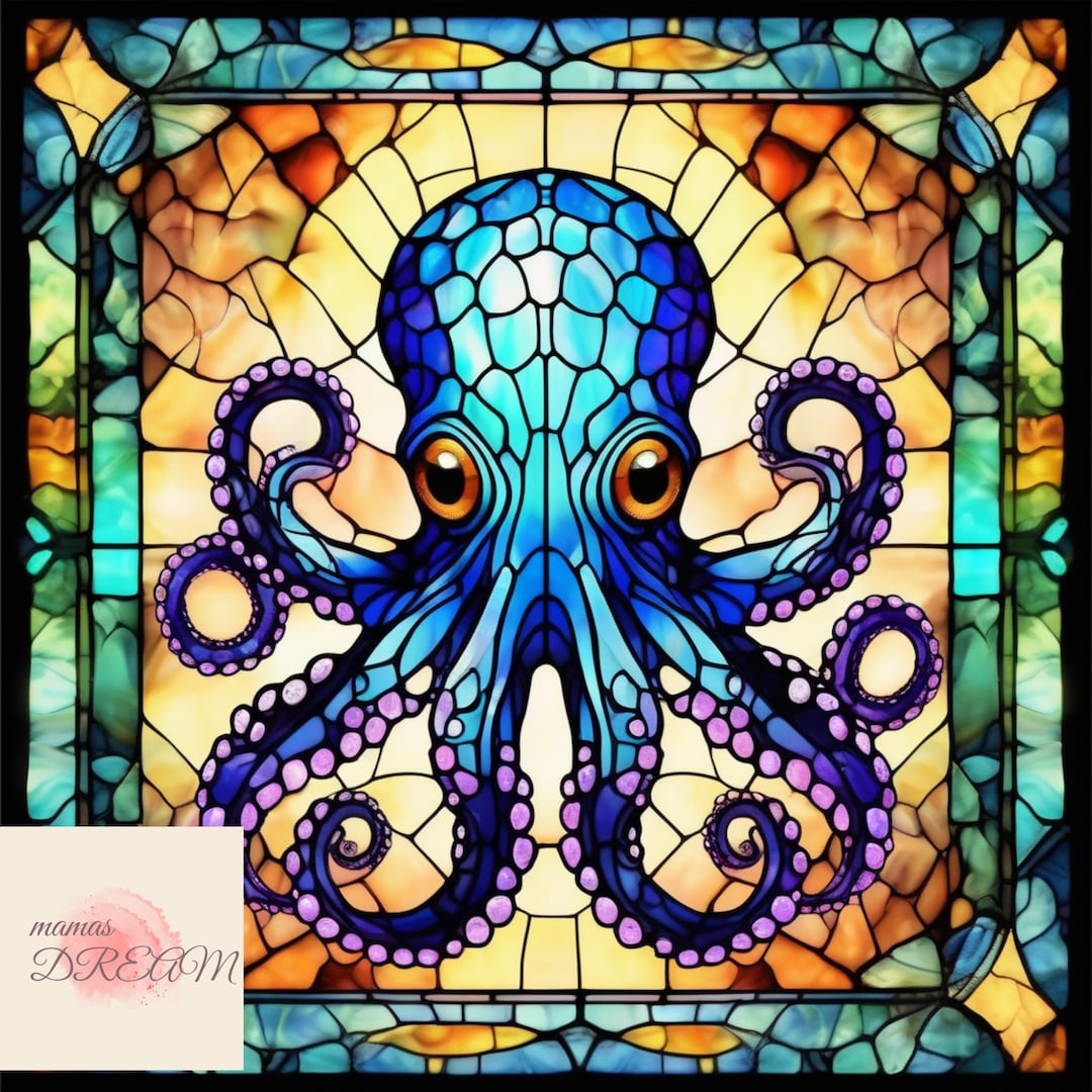 Stained Glass Octopus, Stained Glass Decore, Stained Glass Digital ...