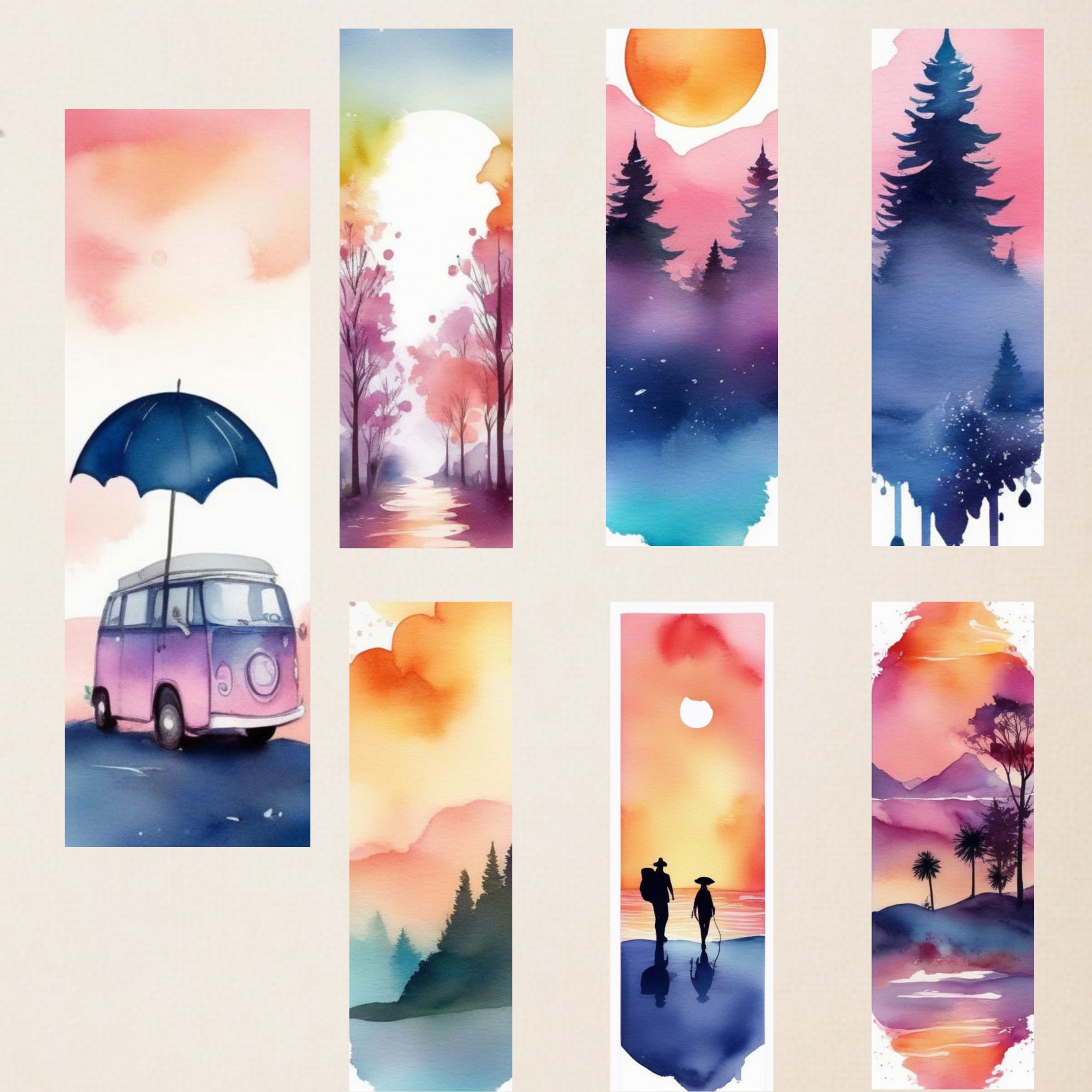 Watercolor Bookmark Printable Bundle, Watercolor Artful Png Bookmarks ...