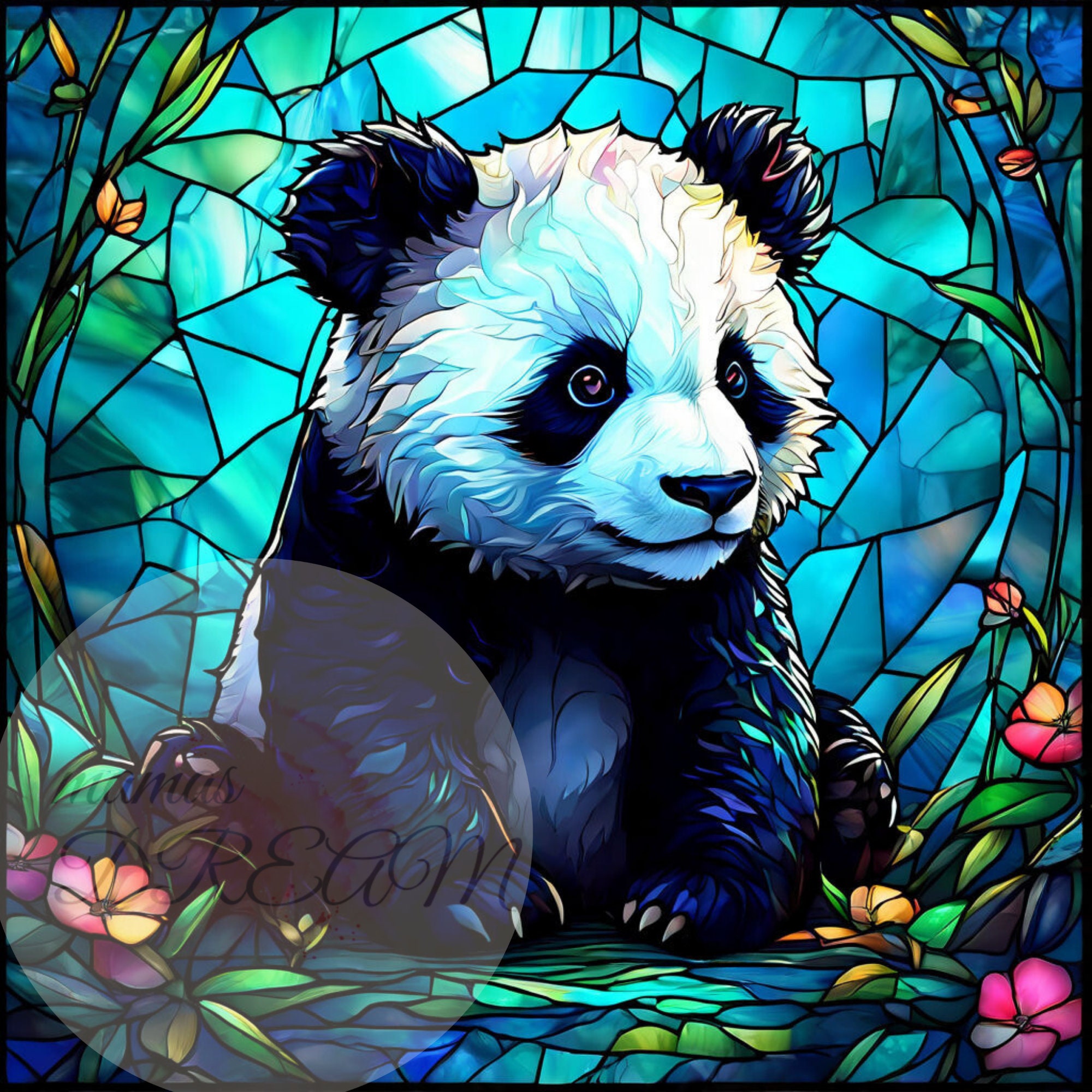 4 Stained Glass Panda Bundle, Stained Glass Decore, Stained Glass ...