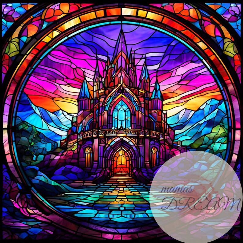 5 Stained Glass Castle Bundle, Stained Glass Decore, Stained Glass ...