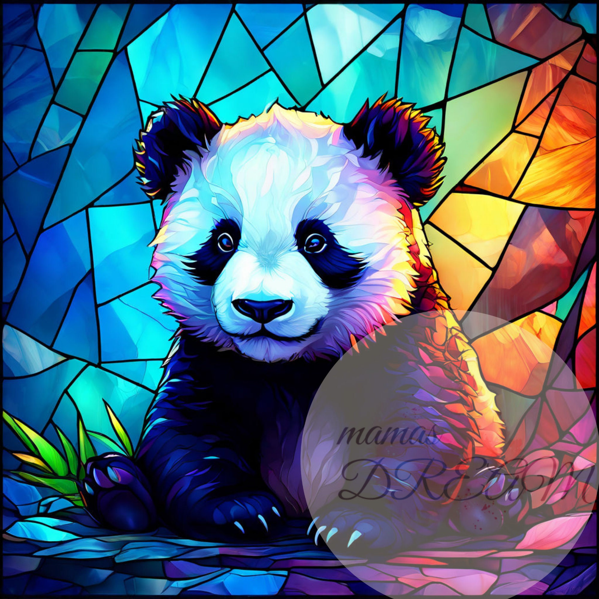 4 Stained Glass Panda Bundle, Stained Glass Decore, Stained Glass ...