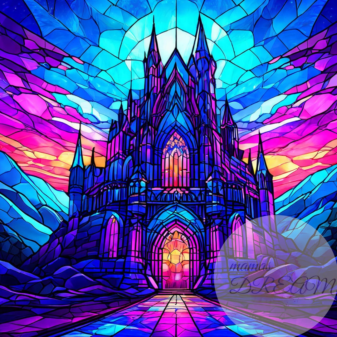 5 Stained Glass Castle Bundle, Stained Glass Decore, Stained Glass ...