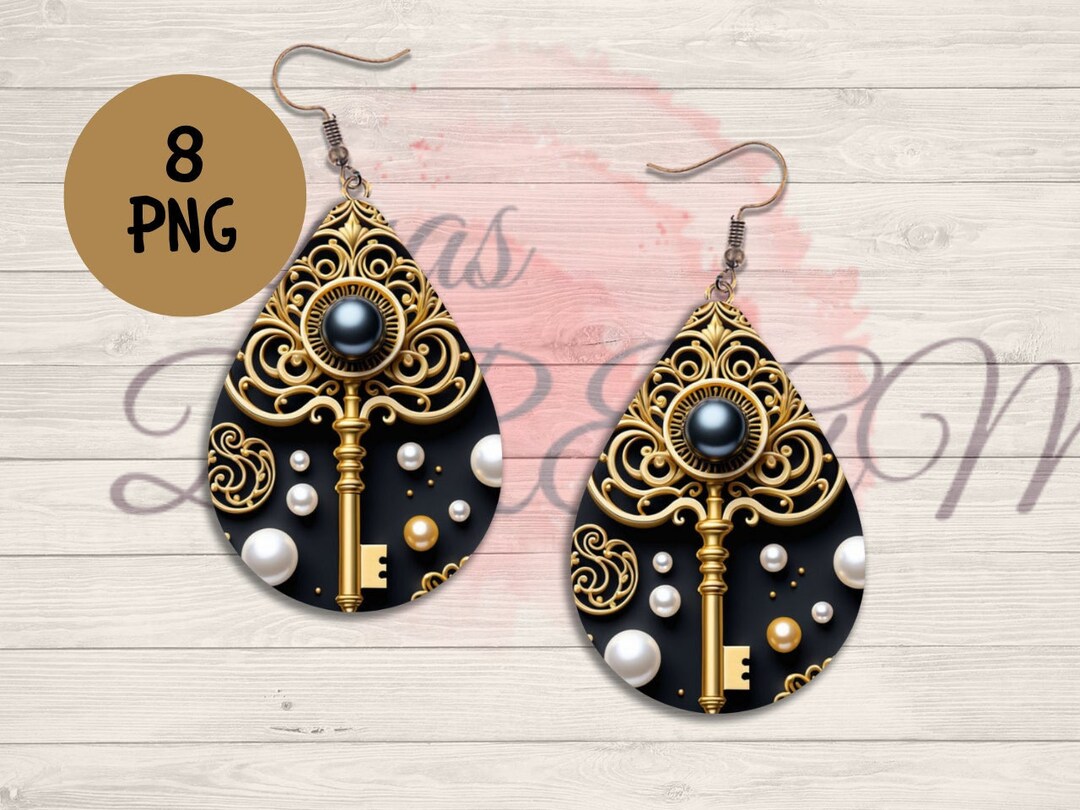 8 Teardrop Earring Keys With Pearl Png Bundle, Tear Drop Earring, PNG ...