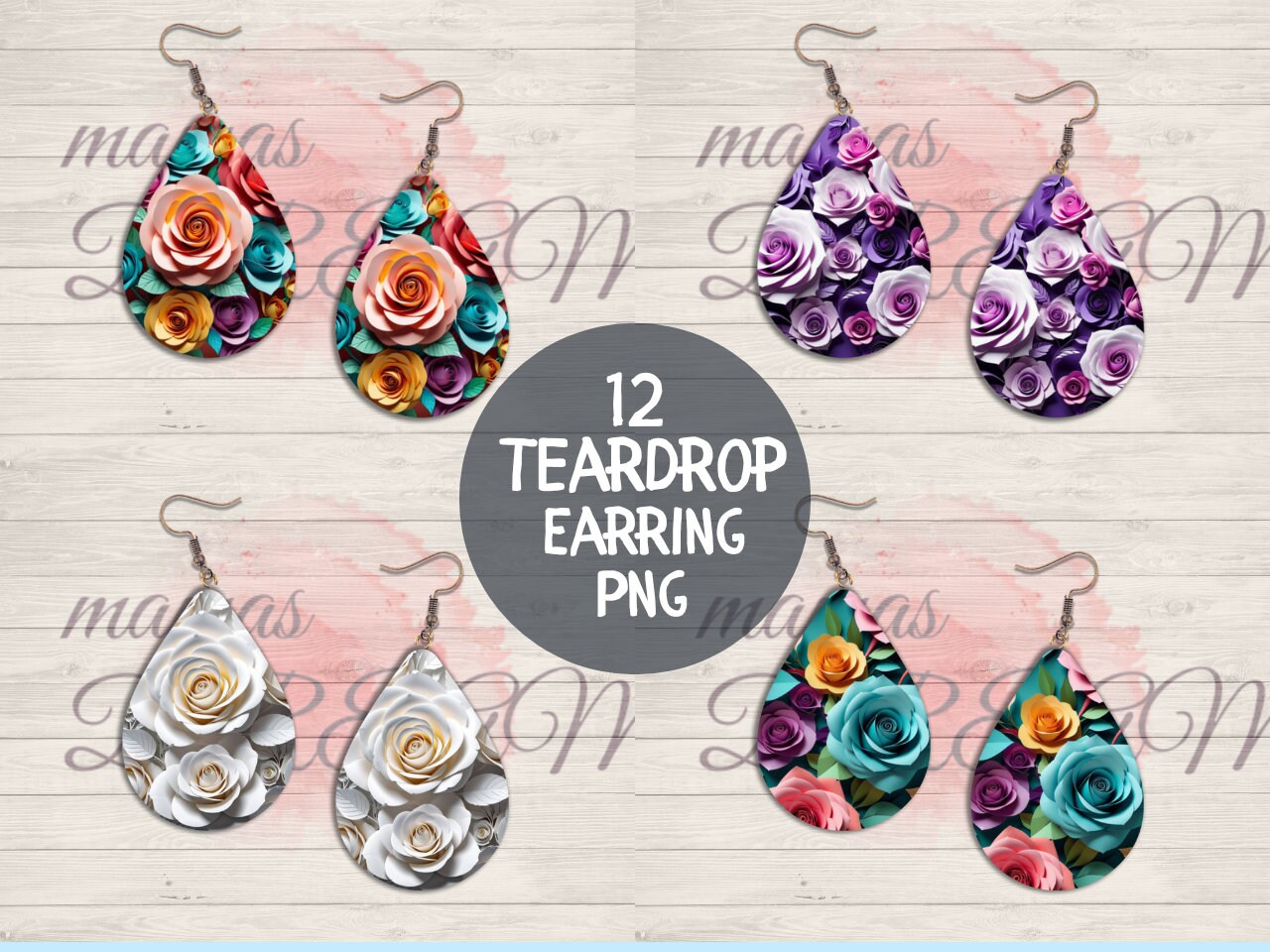 12 Teardrop Earring Png Bundle, Tear Drop Roses Earring, PNG ...