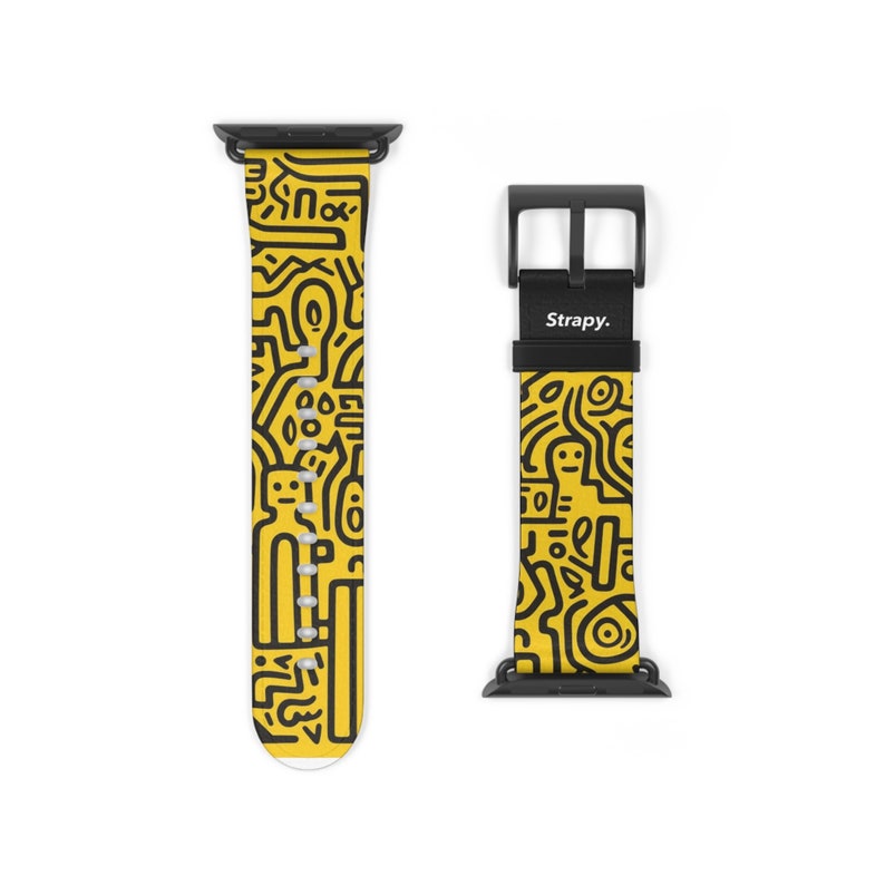 Abstract Keith Haring Homage Yellow Happiness Bold Geometric Line ...