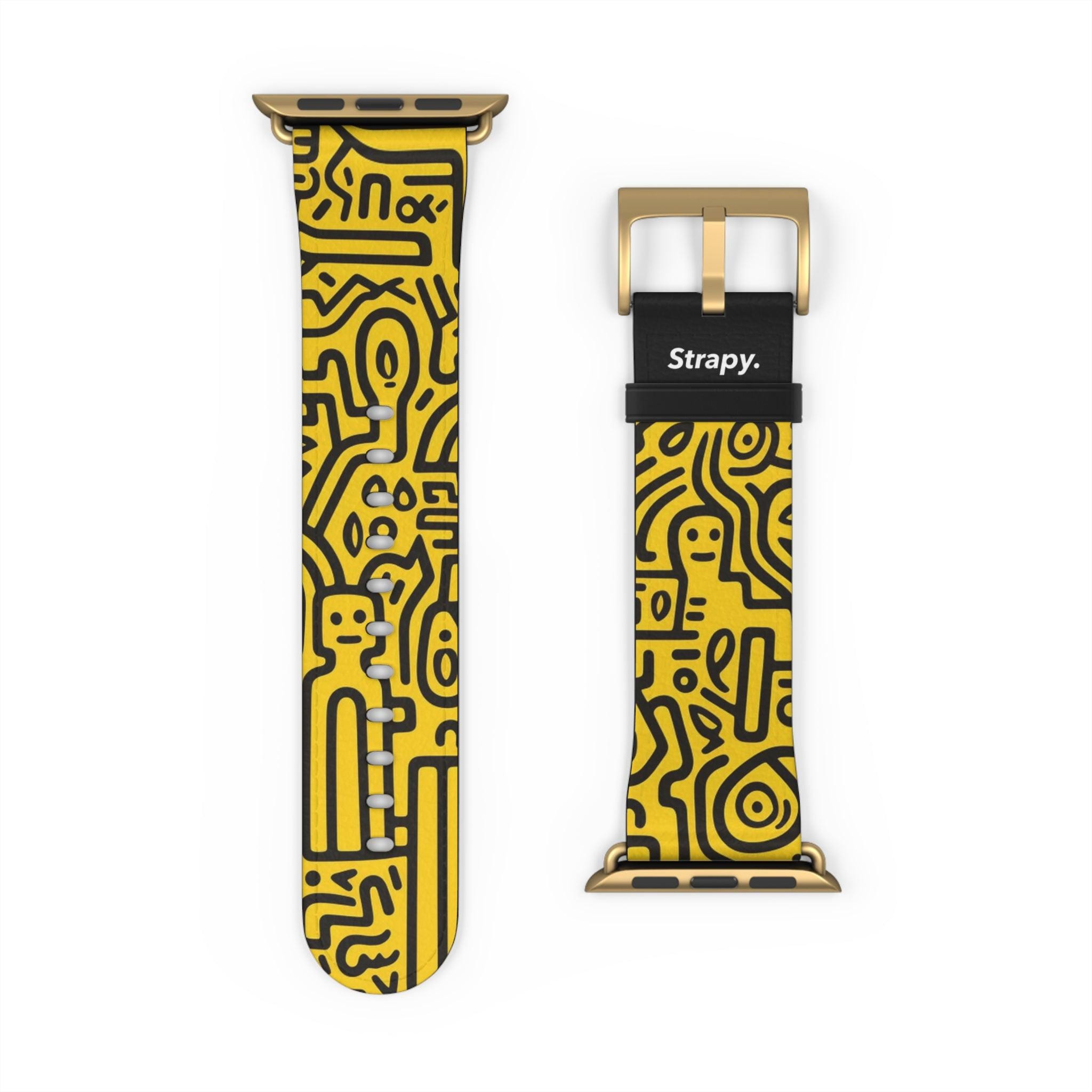 Abstract Keith Haring Homage Yellow Happiness Bold Geometric Line ...