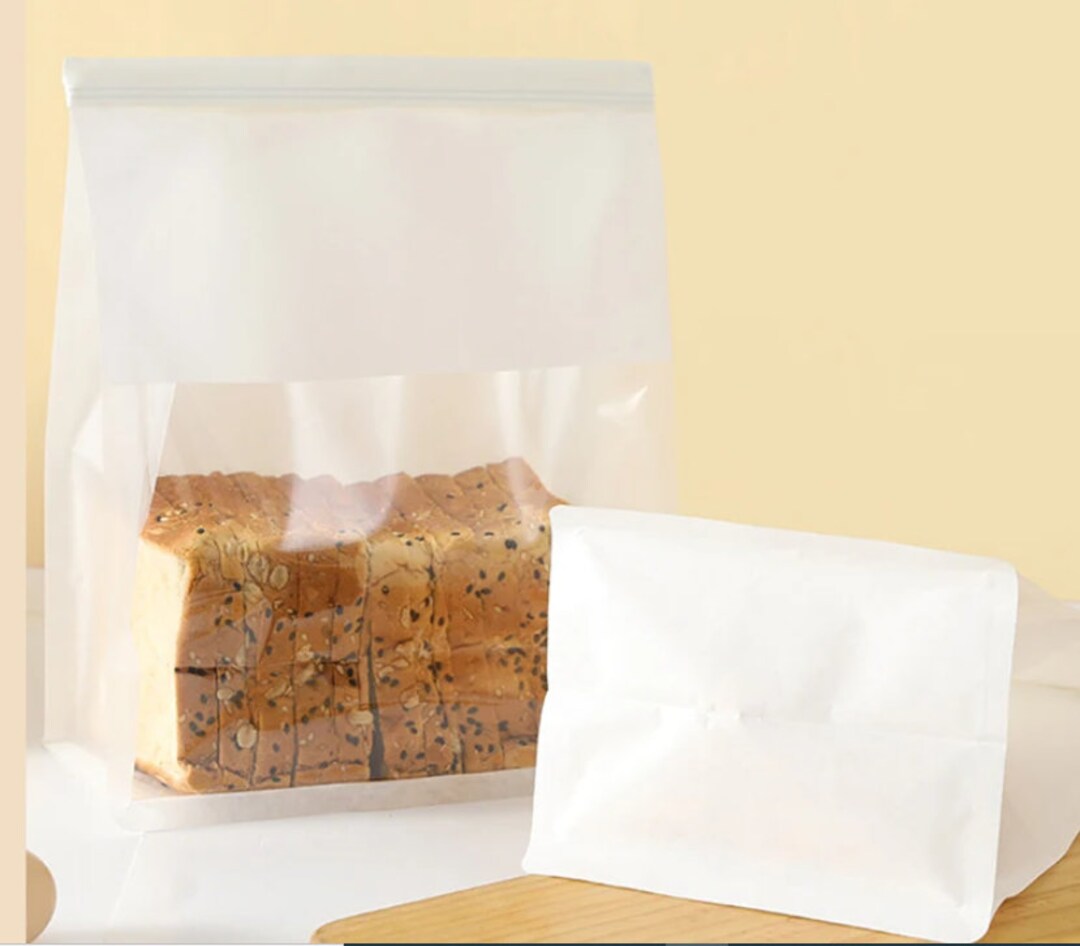 White Kraft Paper Bag With Clear Window Self Seal Toast Bread Baking ...