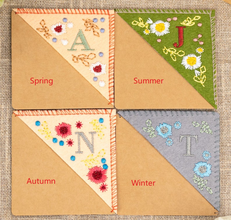 Custom Triangle Bookmark, Spring Corner Bookmark,initial Bookmark, A to ...