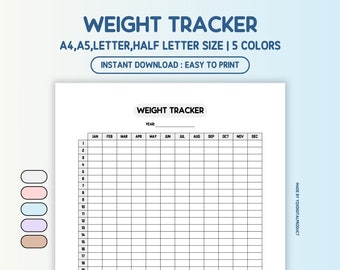 365 Day Weight Tracker Printable & Fillable, Daily Weight Journal ...