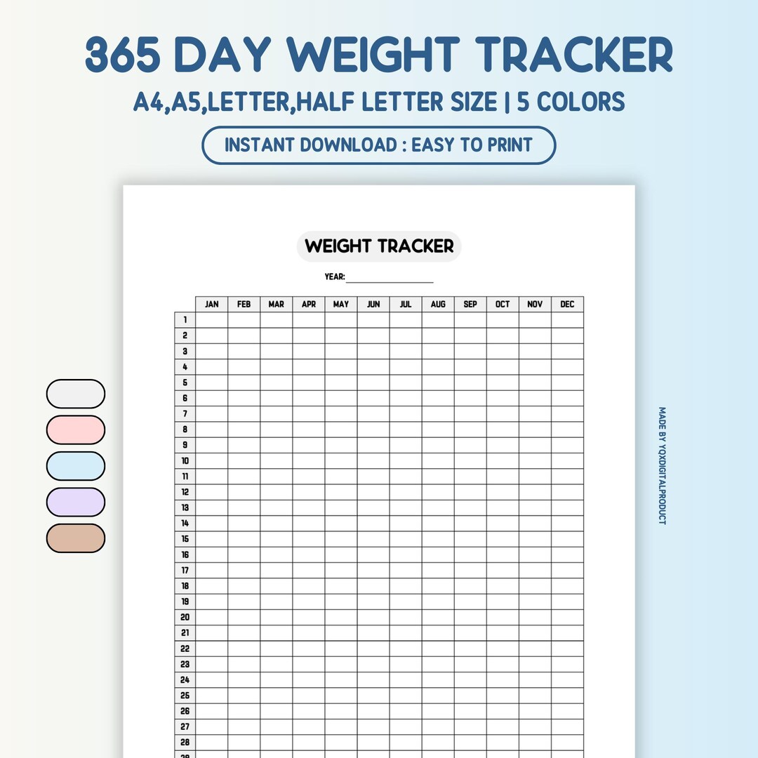 365 Day Weight Tracker Printable | Daily Weight Log | Weight Loss ...