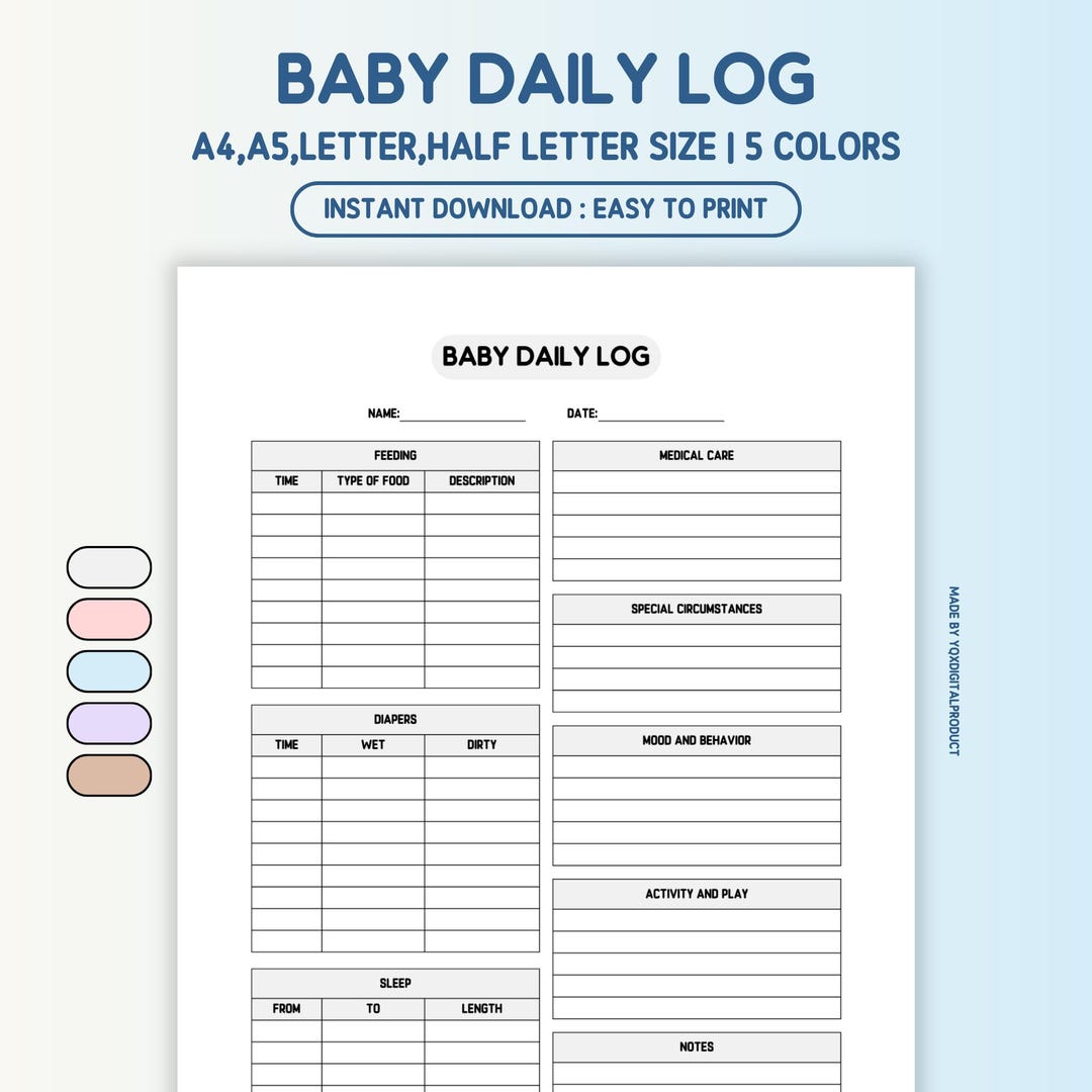 Baby Daily Log Printable Baby Care Log Newborn Tracking Nanny Log Baby ...