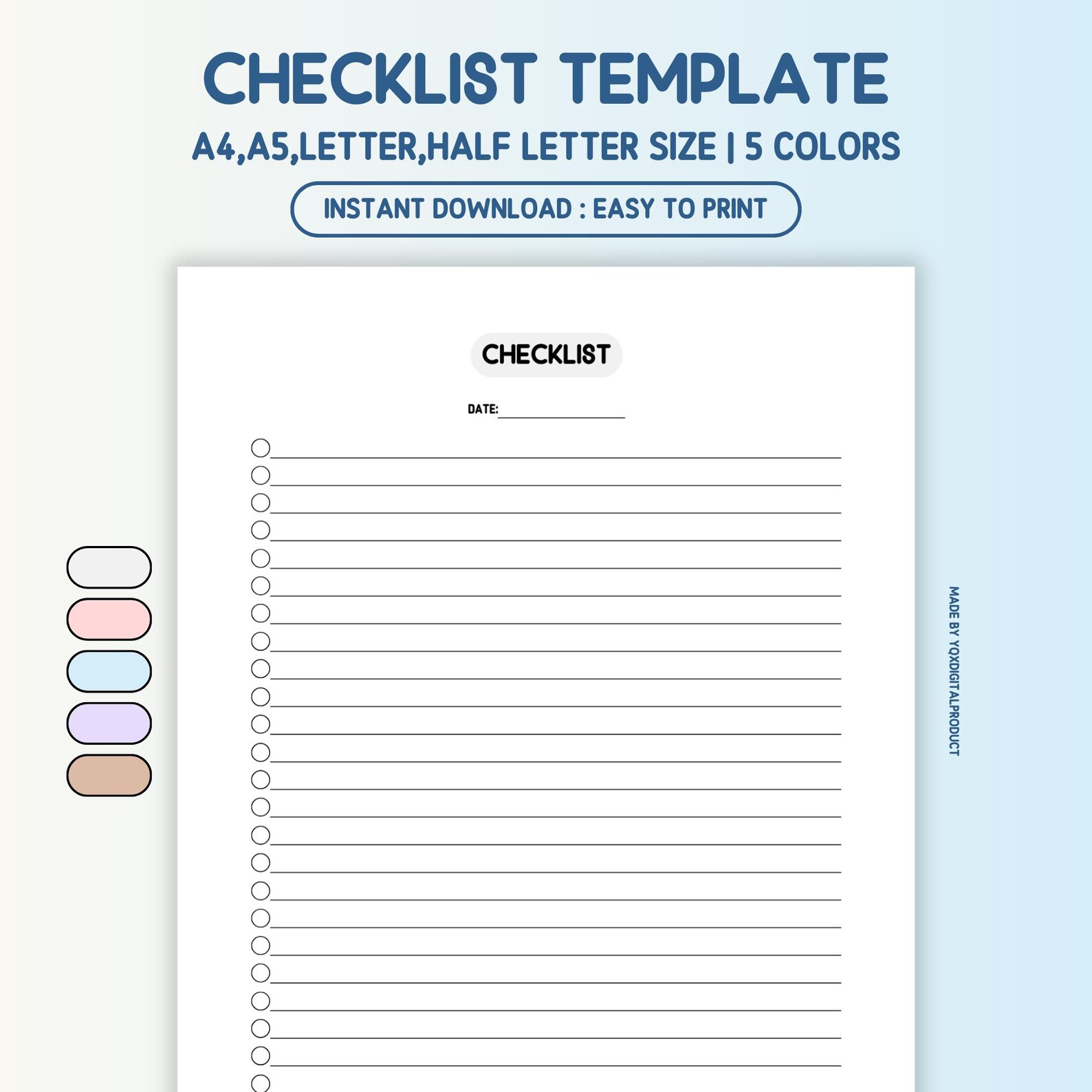 Blank Checklist Template Simple Checklist Template A4,a5,letter,half ...