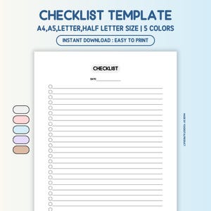 Blank Checklist Template Simple Checklist Template A4,a5,letter,half ...