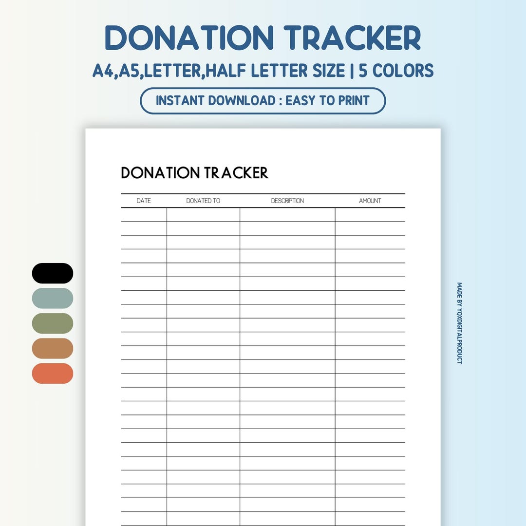 Donation Tracker | Donation Log | Charity Tracker | Tithe Tracker ...