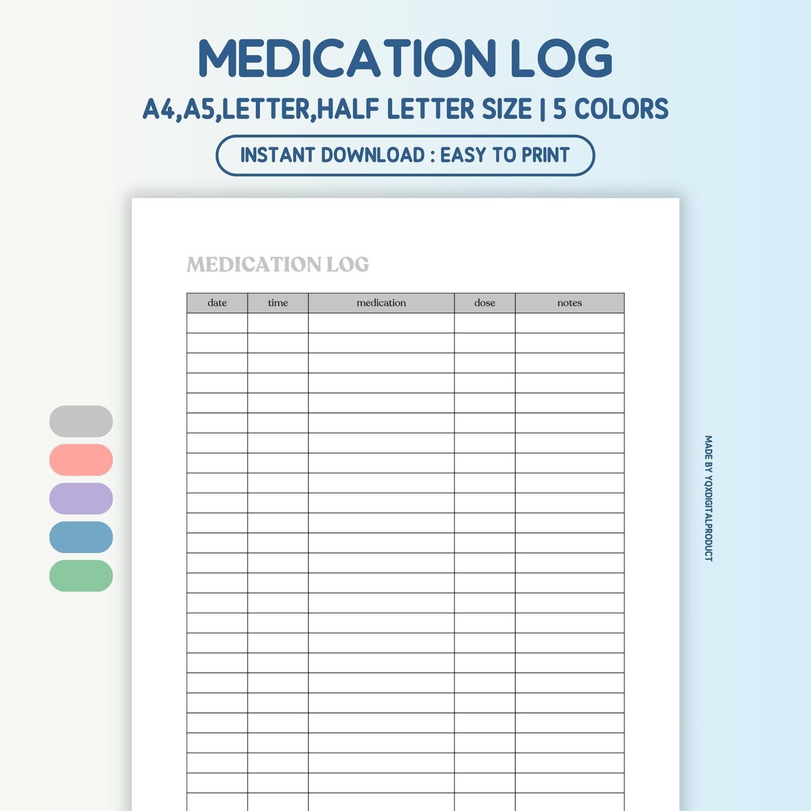 Medication Log | Medication Tracker | Daily Medicine Schedule | A4,a5 ...