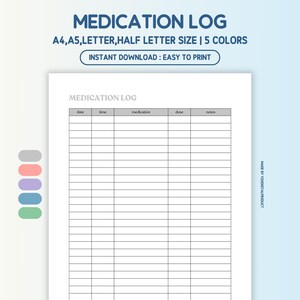 Medication Log | Medication Tracker | Daily Medicine Schedule | A4,a5 ...