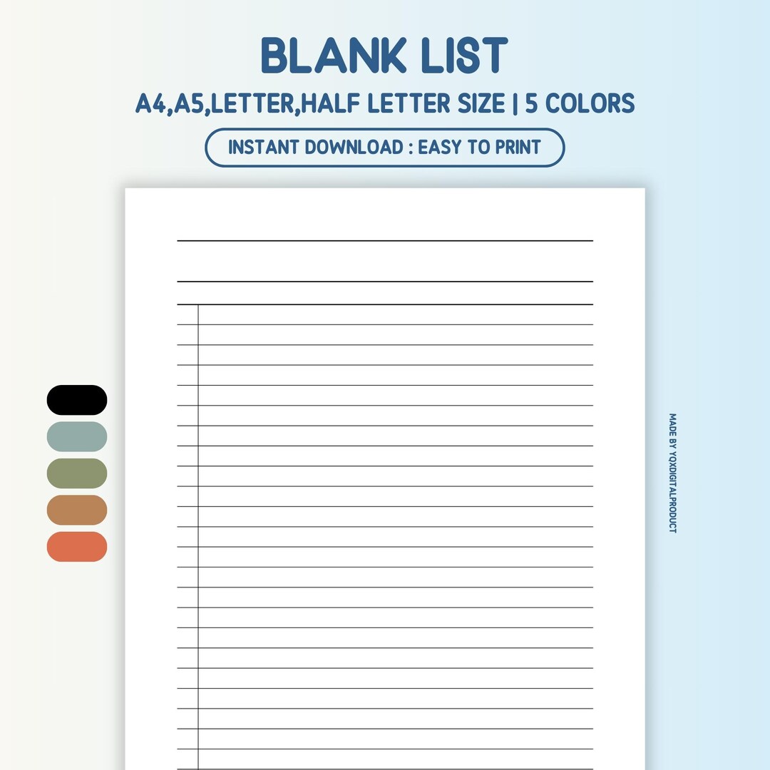 Blank List Template | Simple List Template | To-do List | Planner ...
