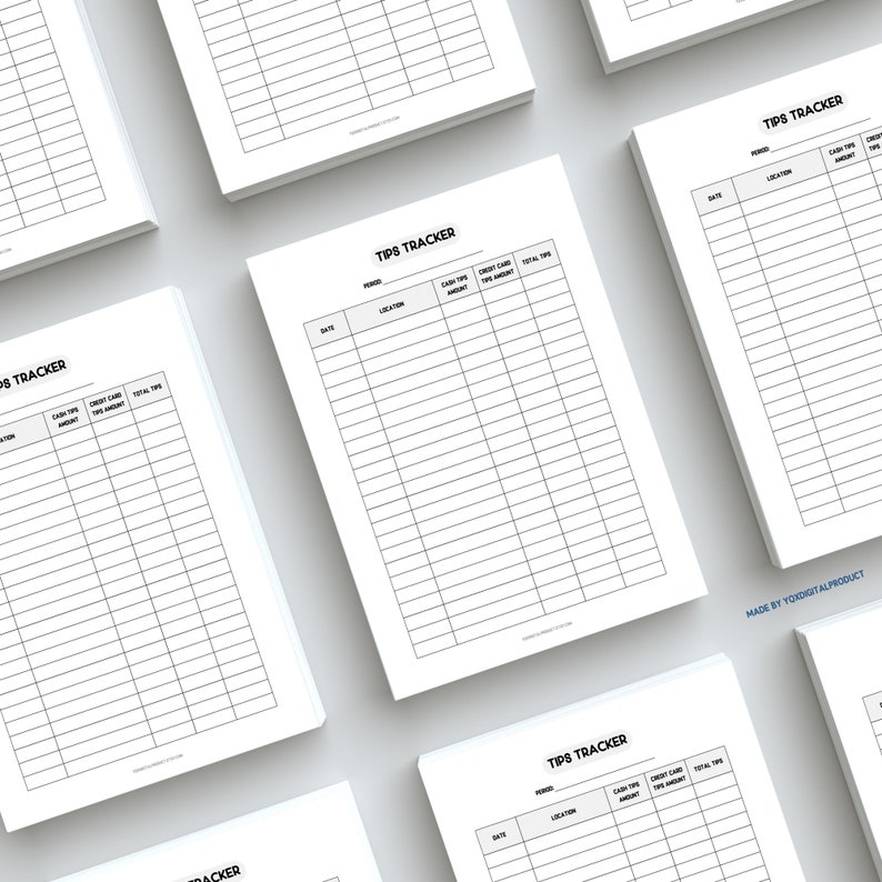 Tips Tracker Printable Waiter Tip Tracker Tips Log A4,a5,letter,half ...