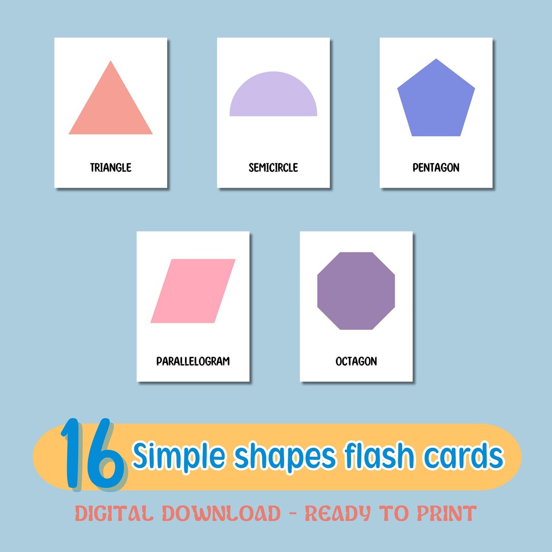16 Simple Shapes Flash Cards Digital Download - Etsy