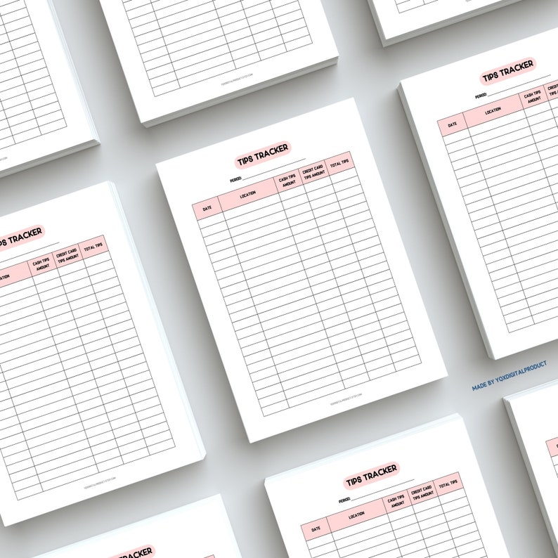 Tips Tracker Printable Waiter Tip Tracker Tips Log A4,a5,letter,half ...