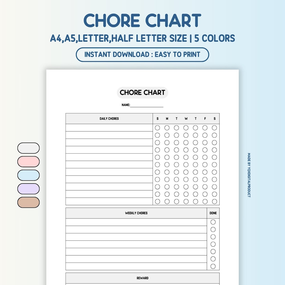 Chore Chart Weekly Chore Chart Printable Daily & Weekly Chore ...