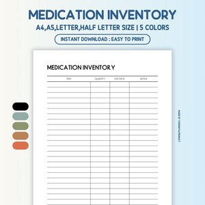 Medication Inventory | Medication Log | Inventory List | A4,a5,letter ...