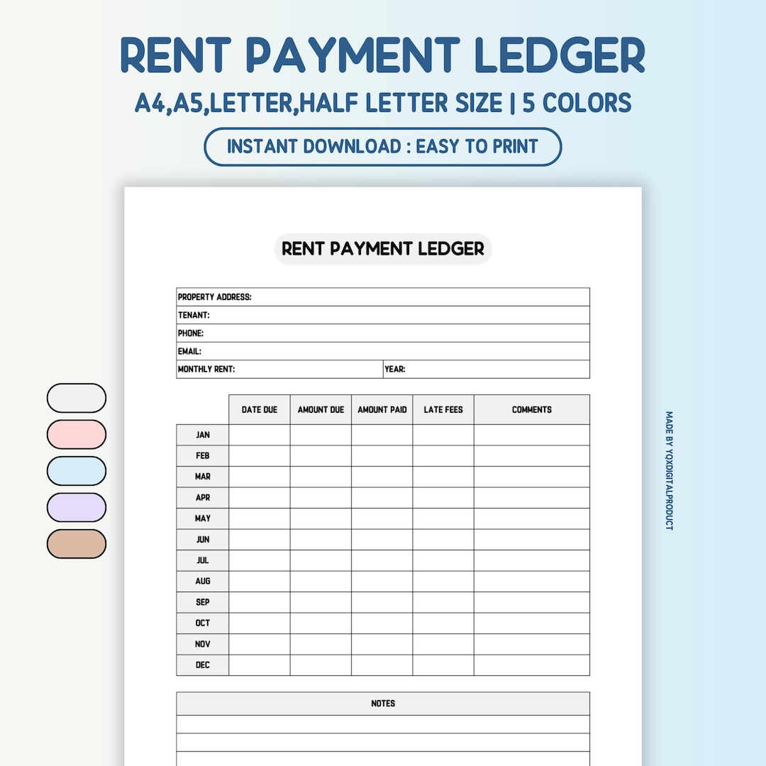 Rent Payment Ledger Rental Payment Tracker Tenant Payment Tracker ...